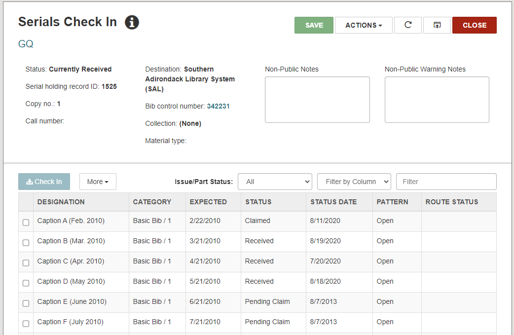Filter by Serials Check In Status