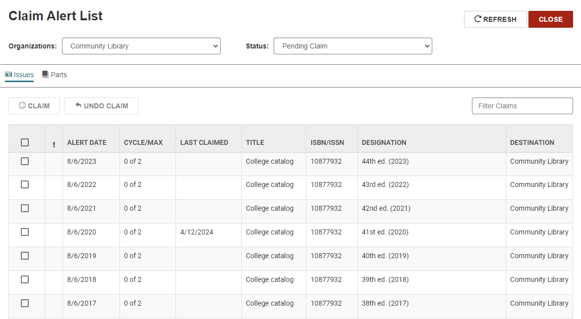 Manage Serial Claims from the Claim Alert List