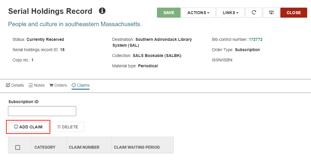 Manage Serial Holdings Record Claim Intervals