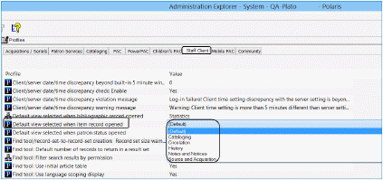 Set the Item Record workform opening view
