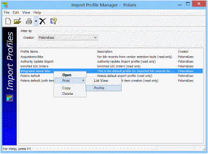 Print an import profile