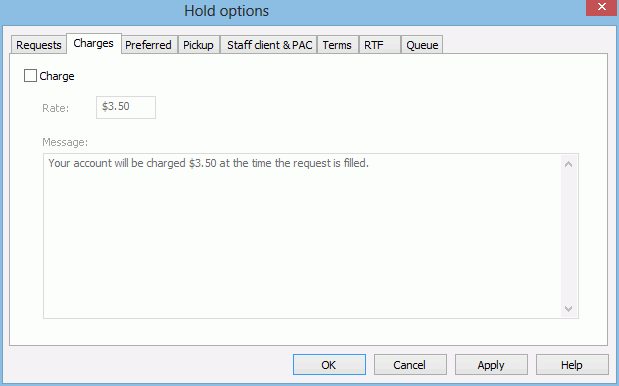 Set Holds options: Charge for hold requests