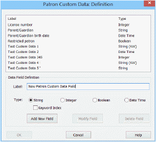 Define Patron Custom Data Fields (PCDFs)